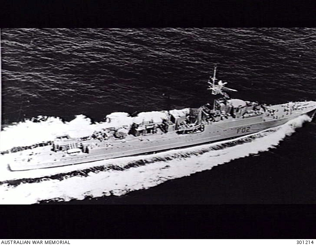 AERIAL STARBOARD SIDE VIEW OF THE FORMER DESTROYER HMAS QUEENBOROUGH ...