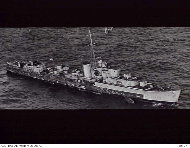 C.1944-12-26. AERIAL STARBOARD BOW VIEW OF THE DESTROYER HMAS ...