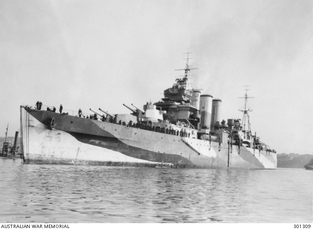 SYDNEY, NSW. PORT BOW VIEW OF THE CRUISER HMAS SHROPSHIRE. (NAVAL ...