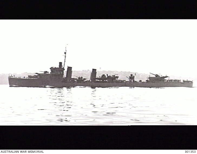 SYDNEY, NSW. 1944-01-08. PORT BROADSIDE VIEW OF THE DESTROYER HMAS ...