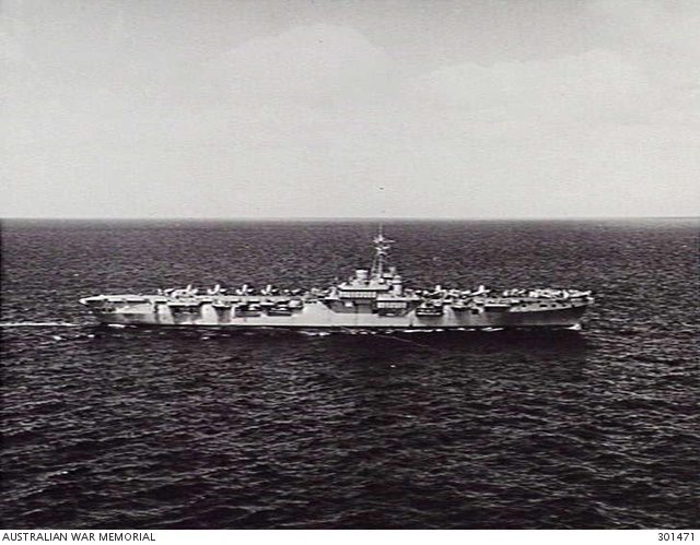 1954-10. STARBOARD BROADSIDE VIEW OF THE AIRCRAFT CARRIER HMAS SYDNEY ...
