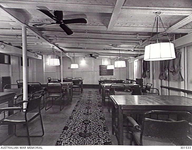 BELFAST, NORTHERN IRELAND. 1955. DETAIL VIEW OF THE DINING SALOON OF ...