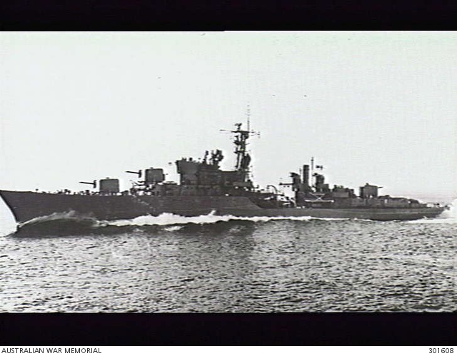 C.1960. PORT SIDE VIEW OF THE DESTROYER HMAS VAMPIRE (II) (D11) AS ...