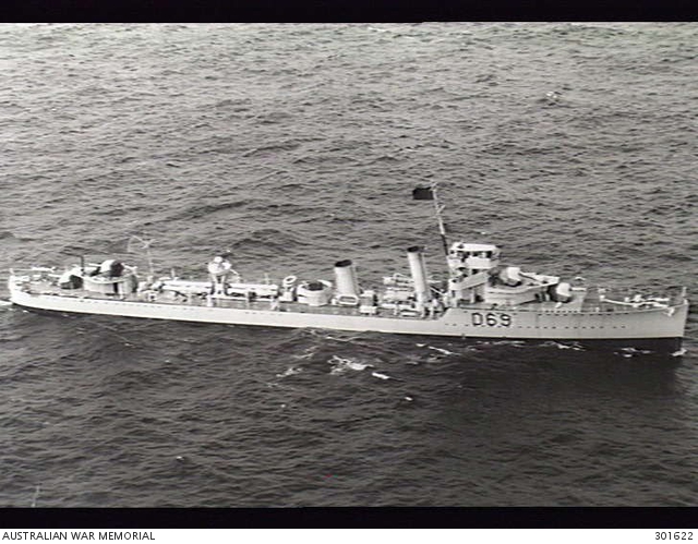 1939-03-14. AERIAL STARBOARD BROADSIDE VIEW OF THE DESTROYER HMAS ...