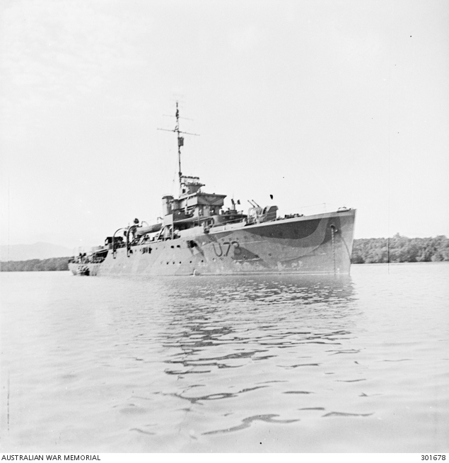 C.1943. STARBOARD BOW VIEW OF THE SLOOP HMAS WARREGO (II) (U73). SHE IS ...