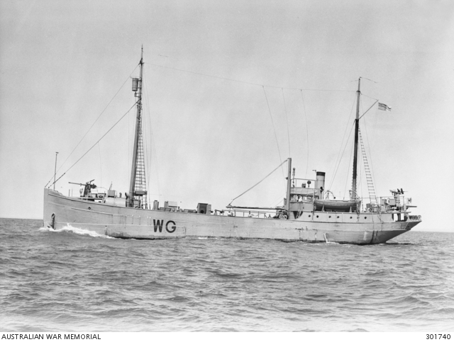 PORT ADELAIDE, SA. 1943-12-29. PORT SIDE VIEW OF THE EXAMINATION VESSEL ...