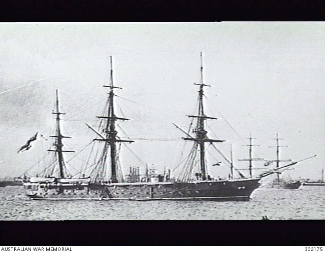 PORT MELBOURNE, VIC. 1888-08. STARBOARD SIDE VIEW OF THE SCREW CORVETTE ...
