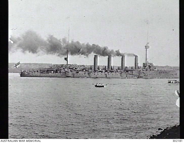 SYDNEY, NSW. 1913-01-01. STARBOARD SIDE VIEW OF THE ARMOURED CRUISER ...