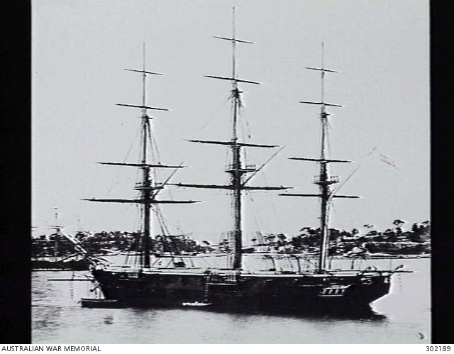 Port quarter view of the wooden screw corvette HMS Esk lying in Farm ...