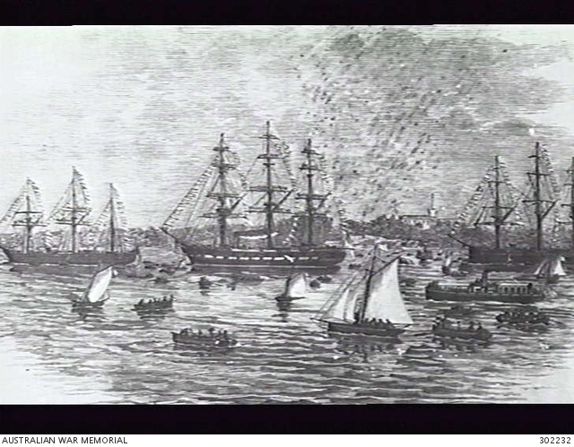 1877. PHOTOGRAPH OF AN ILLUSTRATION DEPICTING THE DEPARTURE FROM ...