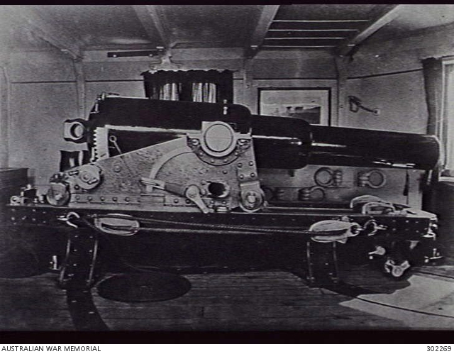 VIEW OF ONE OF THE 64 PNDR 71 CWT SLIDE MOUNTED CHASE GUNS ON BOARD THE ...