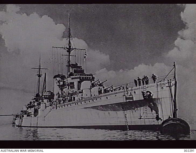 C.1940. STARBOARD BOW VIEW OF THE CRUISER HMS AJAX. NOTE THE EXTERNAL ...