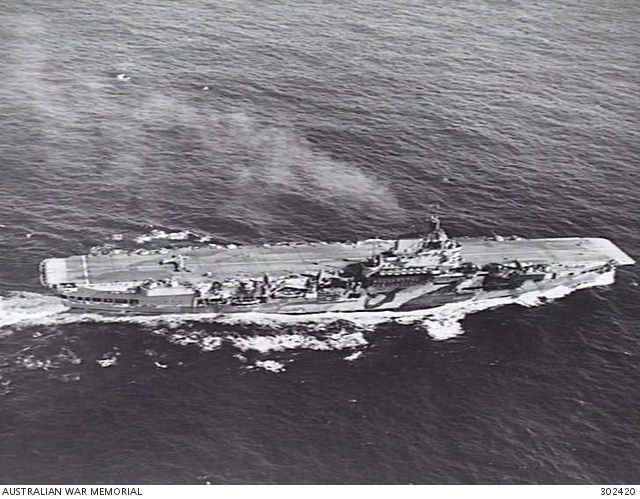 C.1942. AERIAL STARBOARD SIDE VIEW OF THE AIRCRAFT CARRIER HMS ...