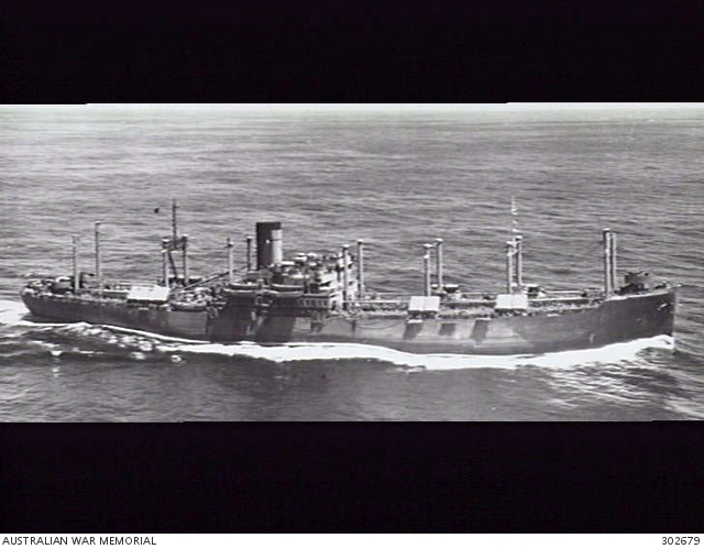1943-02-15. AERIAL STARBOARD SIDE VIEW OF THE US TRANSPORT MORMACSEA ...