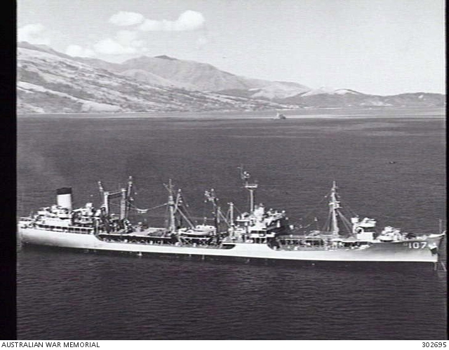 AERIAL STARBOARD SIDE VIEW OF THE FLEET OILER USS PASSUMPSIC (AO-107 ...