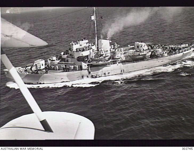 1944. AERIAL PORT SIDE VIEW OF THE ICEBREAKING COASTGUARD CUTTER USCGC ...
