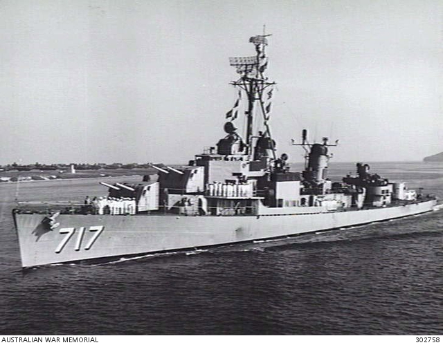 Port bow view of the Gearing class destroyer USS Theodore E Chandler ...