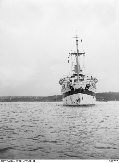 SYDNEY, NSW. 1943. BOW VIEW OF THE HOSPITAL SHIP CENTAUR. NOTE THE ...