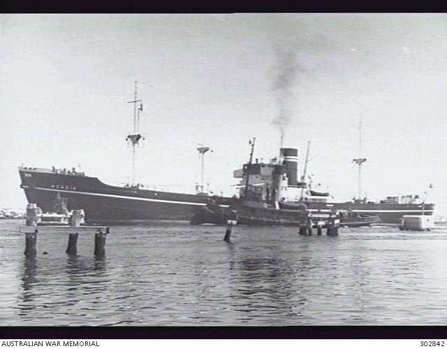 1948-10-08. PORT SIDE VIEW OF THE NORWEGIAN CARGO VESSEL ACADIA. (NAVAL ...