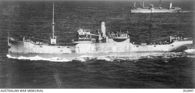 AERIAL PORT SIDE VIEW OF THE CARGO VESSEL SS ADMIRAL CHASE. NOTE THE ...