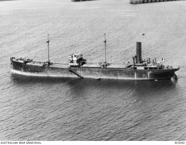 AERIAL PORT SIDE VIEW OF THE FRENCH CARGO VESSEL SS CAGOU. (NAVAL ...