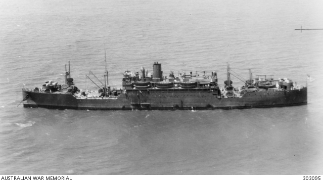 AERIAL PORT SIDE VIEW OF THE AMERICAN TRANSPORT CHAUMONT WHICH BROUGHT ...