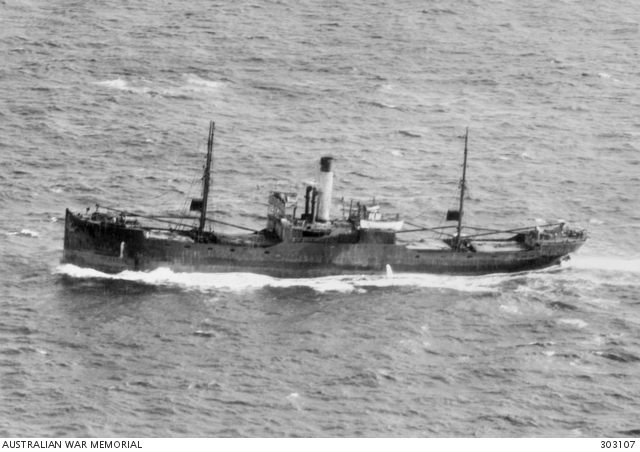 AERIAL PORT SIDE VIEW OF THE AUSTRALIAN CARGO VESSEL SS KOONDA. (NAVAL ...