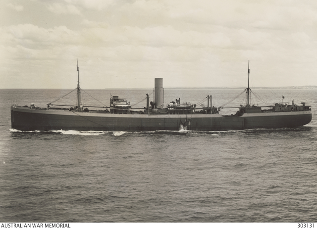 PORT SIDE VIEW OF THE BRITISH CARGO VESSEL SS CITY OF WINCHESTER. NOTE ...