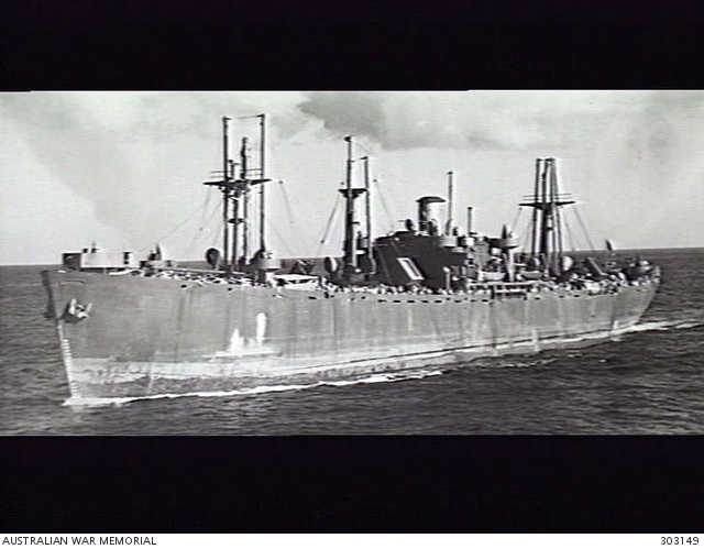 PORT BOW VIEW OF THE AMERICAN LIBERTY SHIP CONRAD KOHRS. NOTE THE 20 MM ...