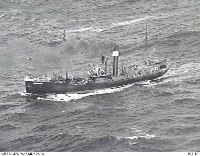 1939-09-12. AERIAL PORT SIDE VIEW OF THE AUSTRALIAN TRAWLER COONAMBLE ...