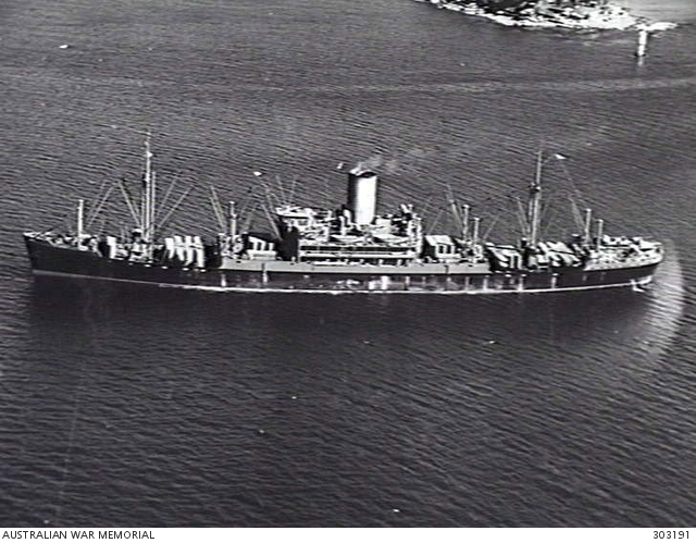 AERIAL PORT SIDE VIEW OF THE BRITISH CARGO MOTOR VESSEL DENBIGHSHIRE ...