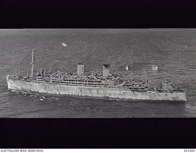 AERIAL PORT SIDE VIEW OF THE BRITISH PASSENGER LINER MV DOMINION ...