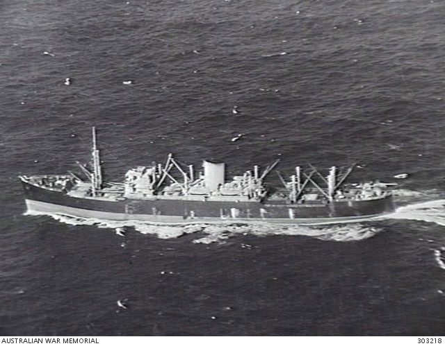 AERIAL PORT SIDE VIEW OF THE BRITISH CARGO MOTOR VESSEL DUNEDIN STAR ...