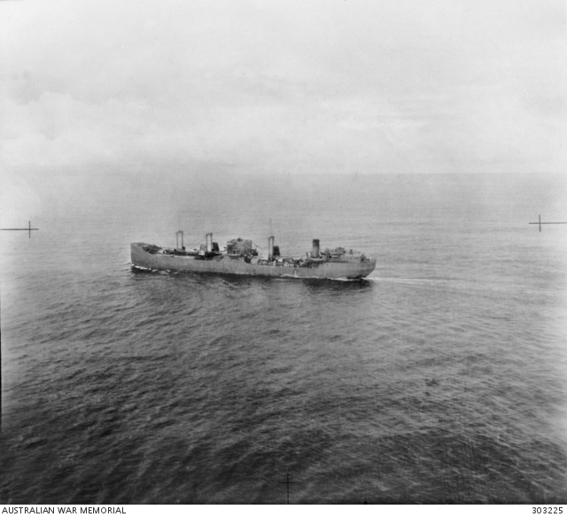 1943-07-22. AERIAL PORT QUARTER VIEW OF THE AMERICAN TANKER EDWARD ...