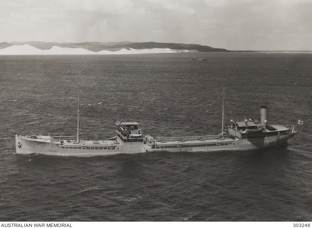 AERIAL PORT SIDE VIEW OF THE NORWEGIAN TANKER ELSA WHICH WAS SUNK BY A ...