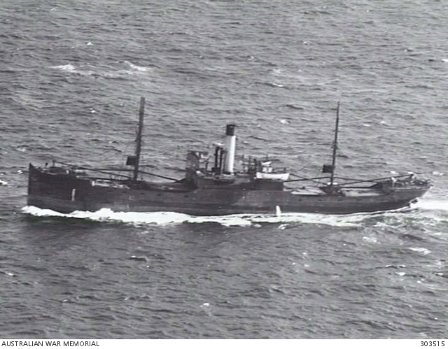 1941-09-24. AERIAL PORT SIDE VIEW OF THE AUSTRALIAN CARGO VESSEL SS ...