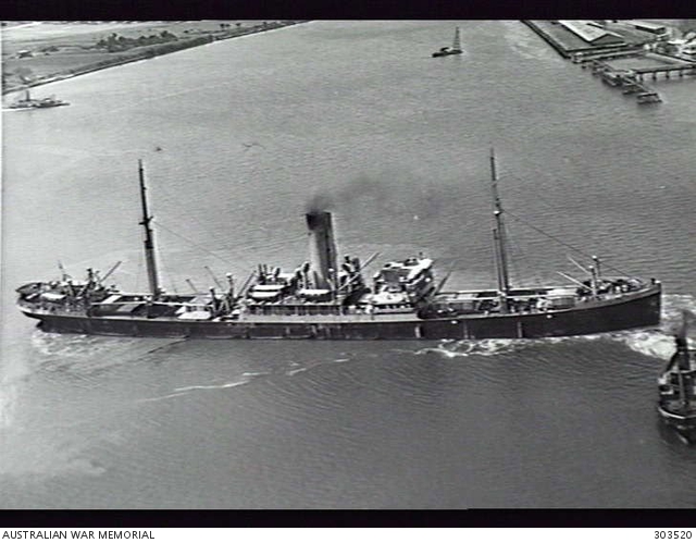 AERIAL STARBOARD SIDE VIEW OF THE DUTCH PASSENGER CARGO VESSEL SS ...