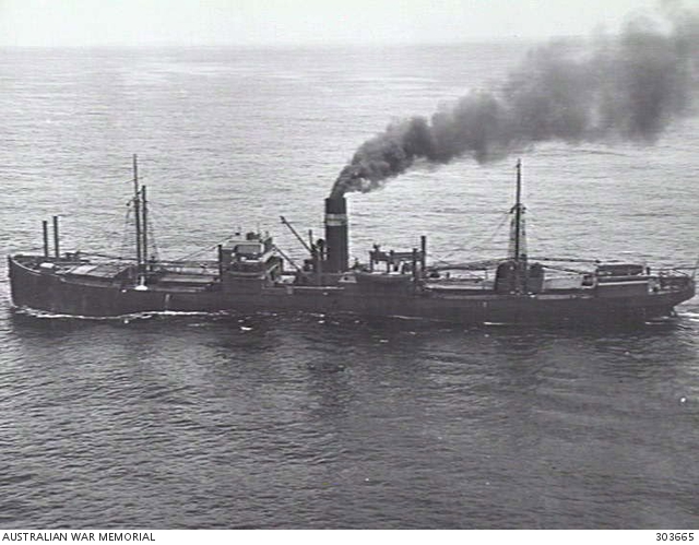 1940-12-10. AERIAL PORT SIDE VIEW OF THE AUSTRALIAN CARGO VESSEL SS ...
