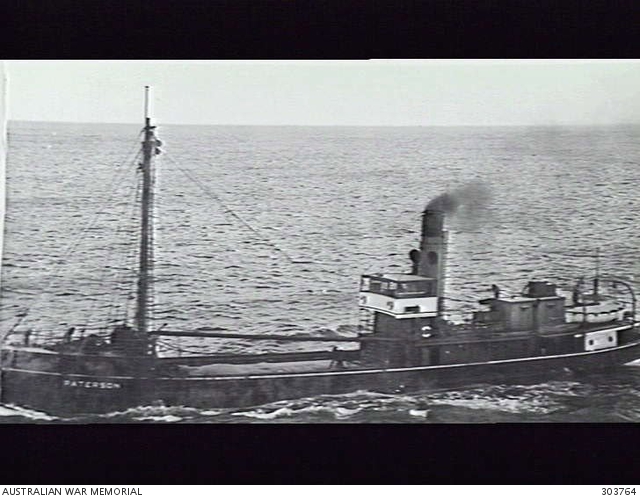 AERIAL PORT SIDE VIEW OF THE AUSTRALIAN CARGO VESSEL SS PATTERSON PRIOR ...