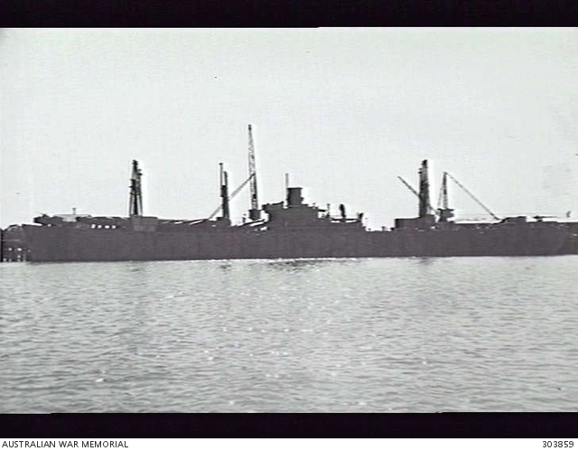 PORT SIDE VIEW OF THE AMERICAN CARGO VESSEL ROBERT FULTON. A LIBERTY ...