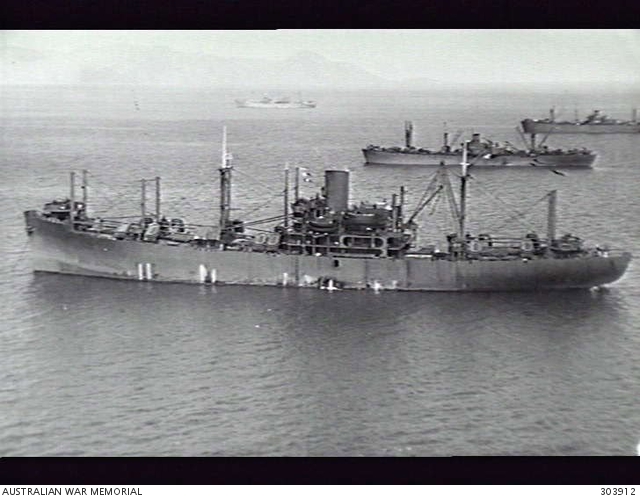AERIAL PORT SIDE VIEW OF THE AMERICAN CARGO VESSEL SEA SNIPE. SHE IS ...