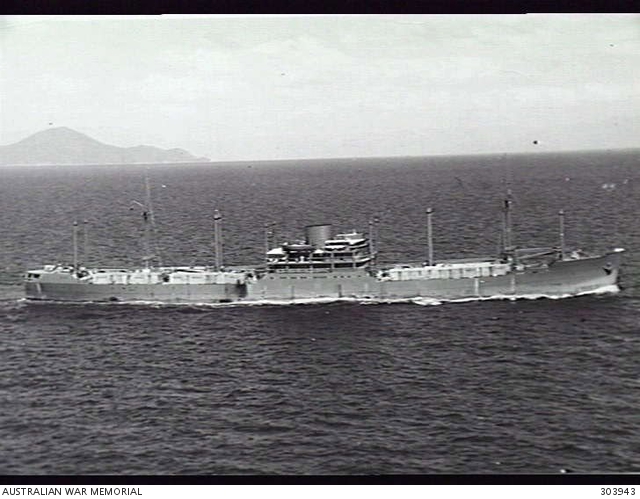 1941-09-15. AERIAL STARBOARD SIDE VIEW OF THE DUTCH CARGO VESSEL ...