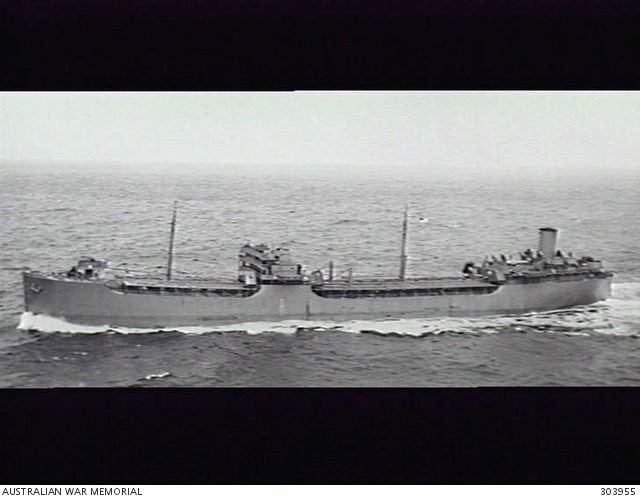 AERIAL PORT SIDE VIEW OF THE AMERICAN TANKER SPARROWS POINT. SHE IS ...