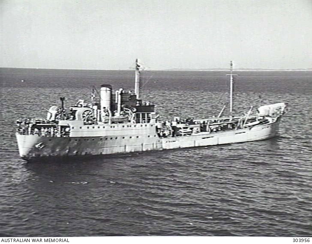 1942-03-05. AERIAL STARBOARD QUARTER VIEW OF THE DEPERMING VESSEL HMS ...