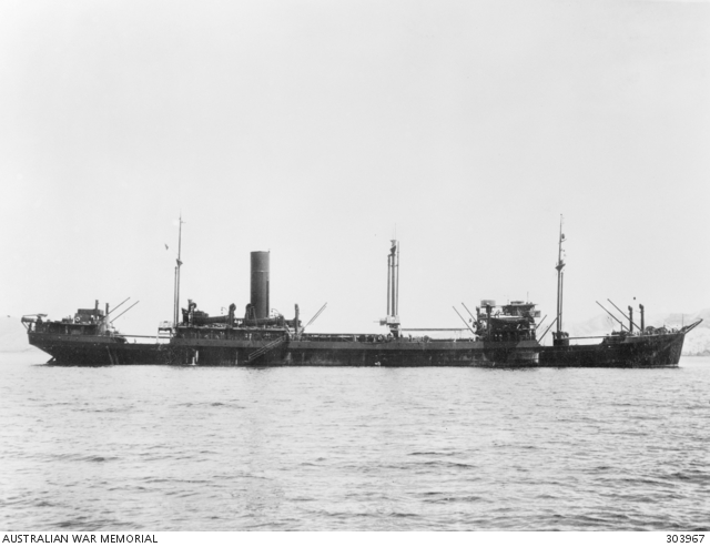 STARBOARD SIDE VIEW OF THE BRITISH CARGO VESSEL STENTOR. A 4 INCH GUN ...