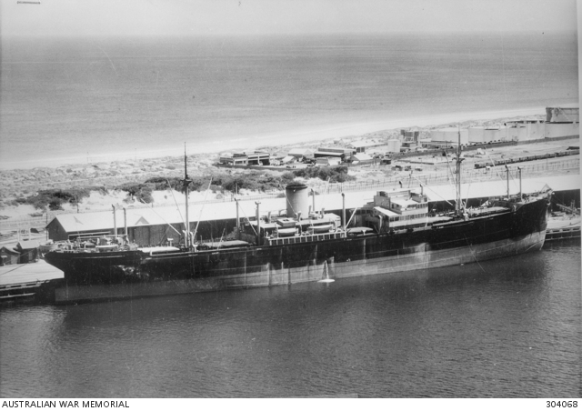 FREMANTLE, WA. 1941-12-21. AERIAL STARBOARD SIDE VIEW OF THE NORWEGIAN ...
