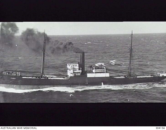 AERIAL PORT SIDE VIEW OF THE AUSTRALIAN CARGO VESSEL YARRA. (NAVAL ...