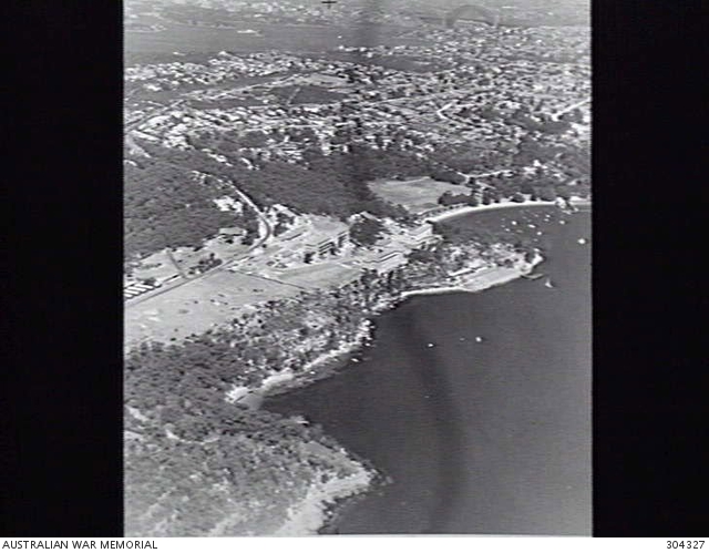 HMAS PENGUIN, BALMORAL NAVAL DEPOT, NSW. 1943-03-22. AERIAL VIEW OF THE ...