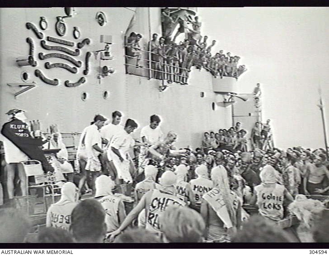 1954-11-03. CROSSING THE LINE CEREMONY ON BOARD THE AIRCRAFT CARRIER ...