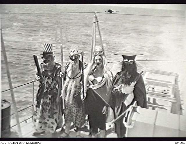 CROSSING THE LINE CEREMONY ON BOARD THE DESTROYER HMAS BATAAN. GROUP ...